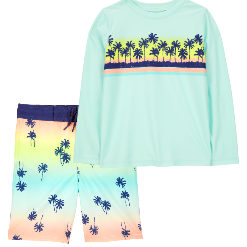 Multi Kid 2-Piece Palm Tree Rashguard & Swim Trunk Set | carters.com