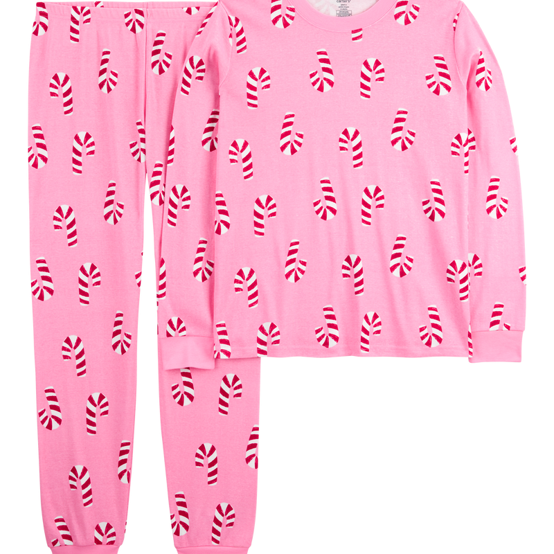 Pink Adult 2-Piece Christmas Candy Cane 100% Snug Fit Cotton Pajamas ...